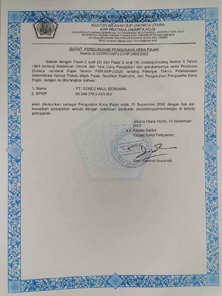 43 Surat Pengukuhan Pengusaha Kena Pajak | PDF
