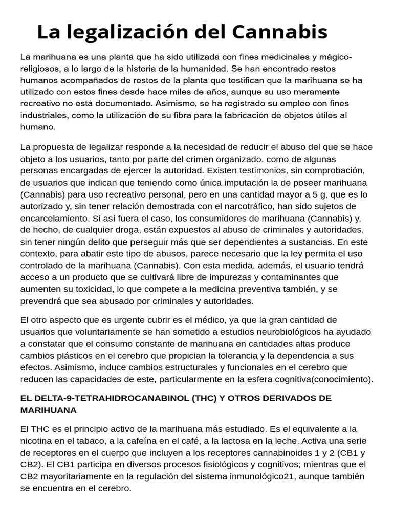 La legalización del Cannabis | PDF | Cannabis (Droga) | Tetrahidrocannabinol