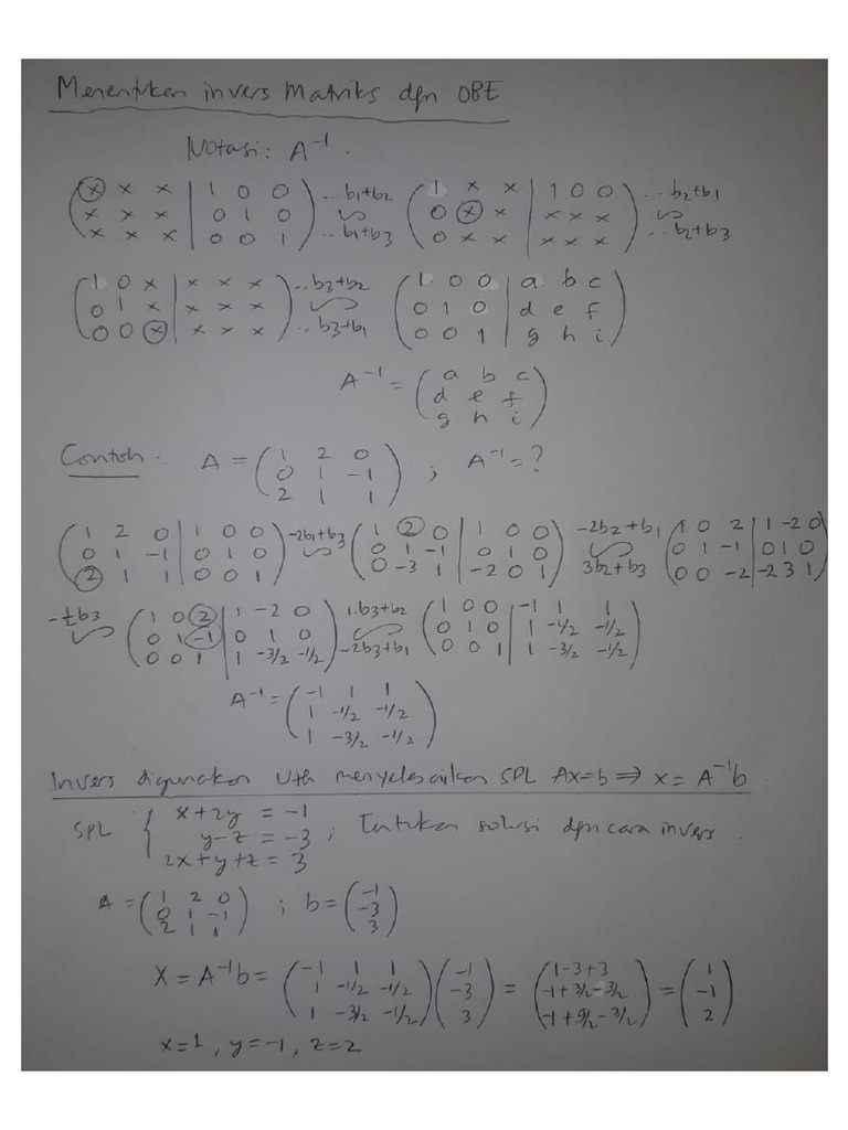 Invers Matriks Dengan OBE Dan Solusi - SPL DGN Invers | PDF