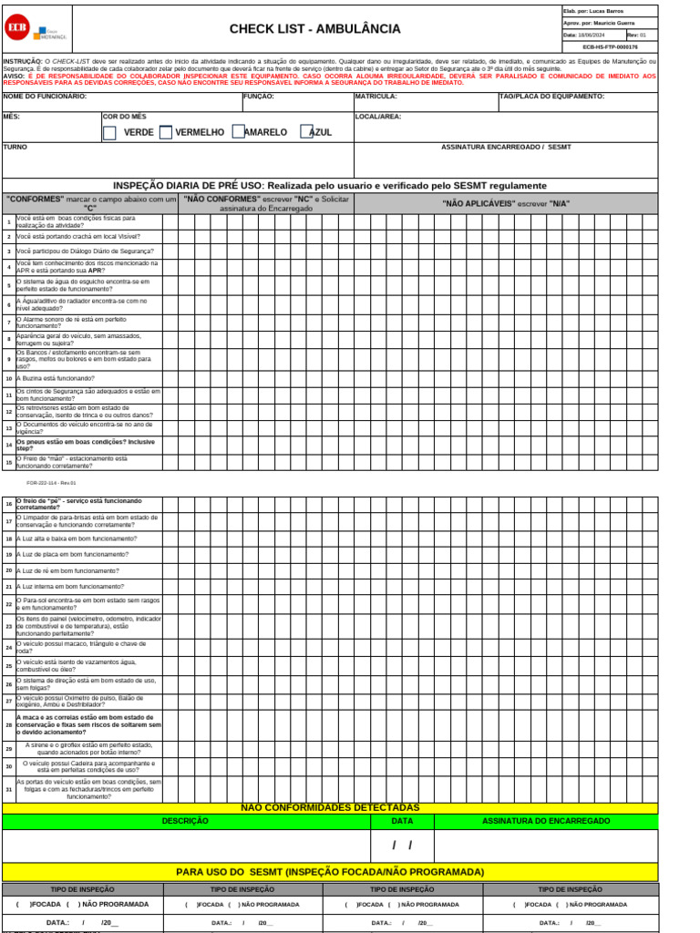 Check List - Ambulância | PDF