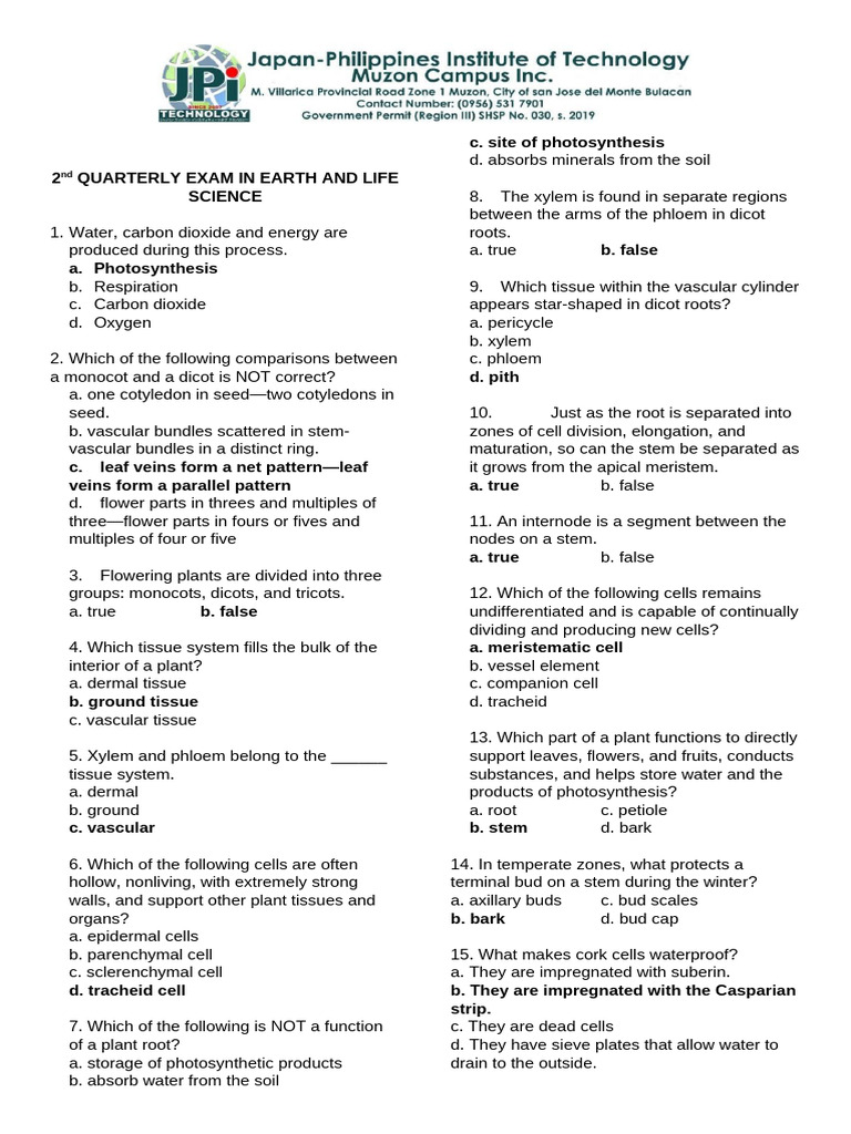 Earth and Life Science Exam Review | PDF | Plant Stem | Leaf