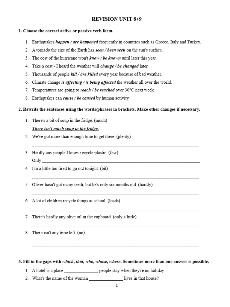 s10 - Grammar Exercises Revision U8+9 | PDF | Weather