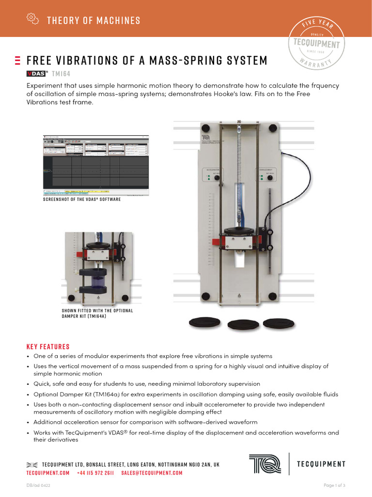 TM164 Mass Spring Datasheet | PDF | Damping | Oscillation