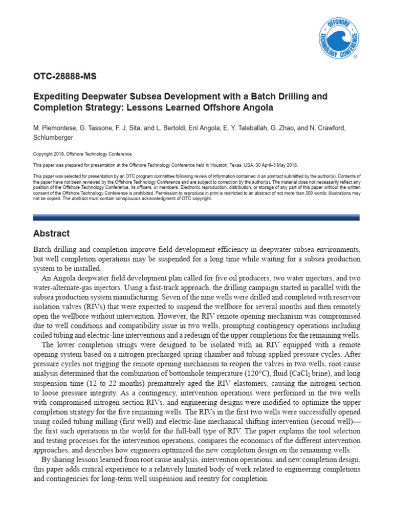 Otc 28888 Batch Drilling and Completion | PDF | Oil Well | Casing (Borehole)