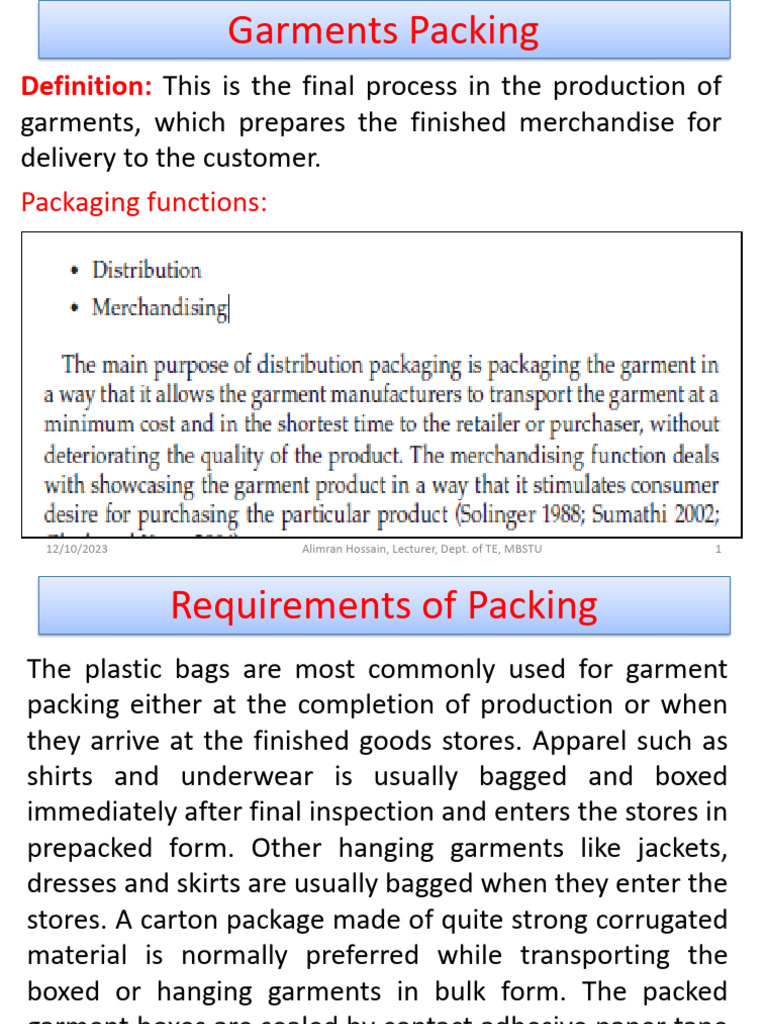 Garment Packing Methods and Standards | PDF | Clothing | Length