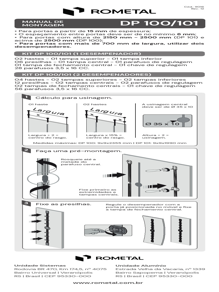 Manual de Montagem DP 100/101 | PDF