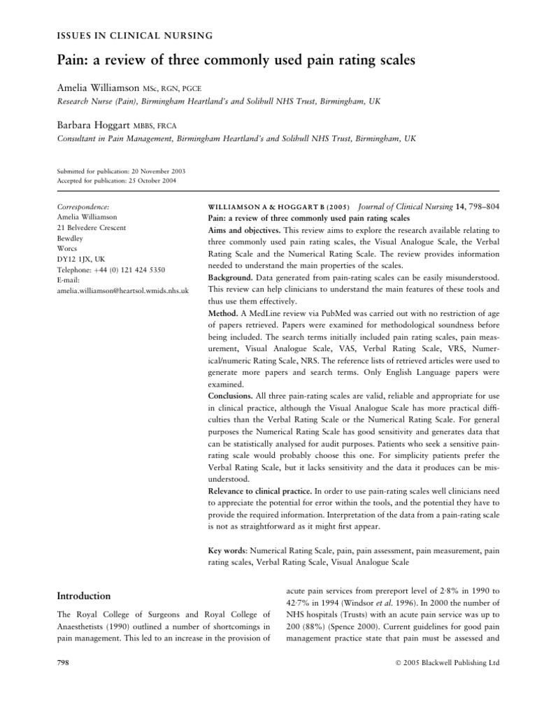 Williamson Et Al (2005) - Pain A Review of Three Commonly Used Pain ...