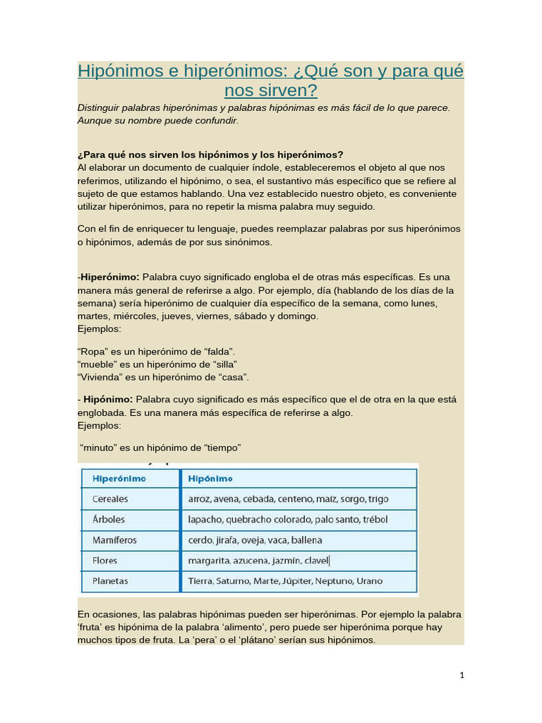 Hipónimos e Hiperónimos | PDF