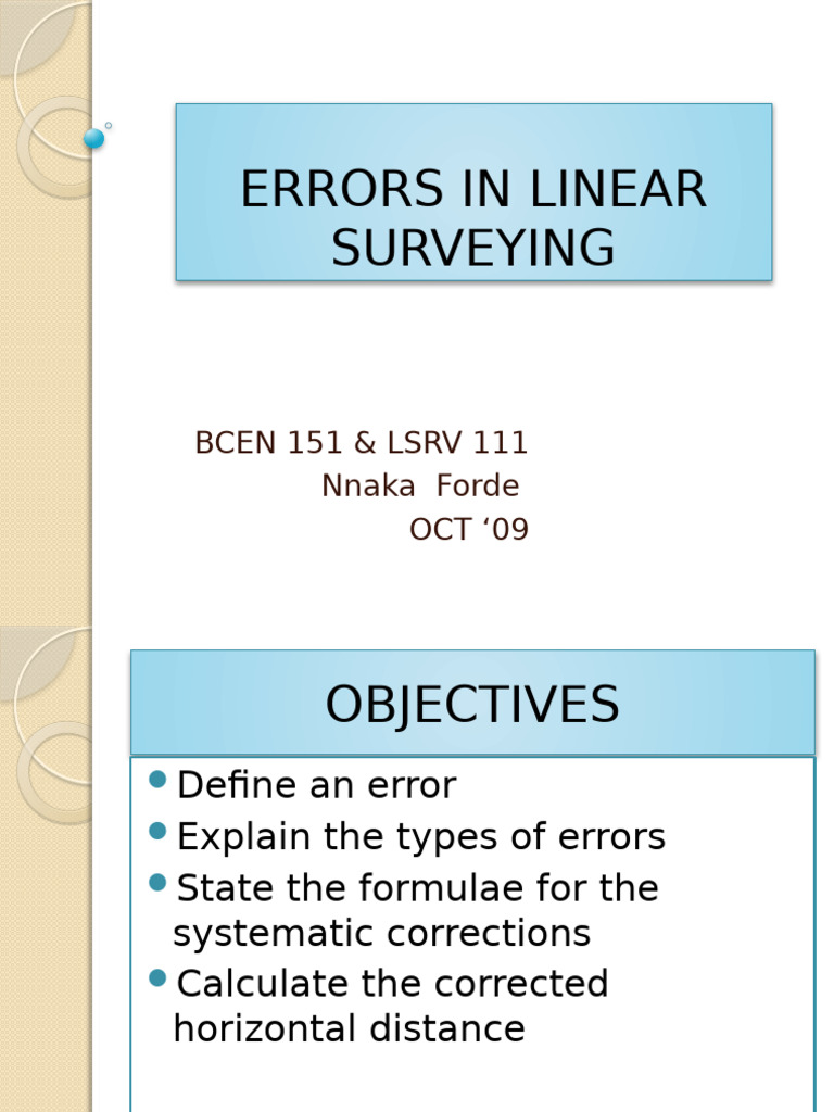 Errors in Linear Surveying Guide | PDF | Observational Error | Metrology