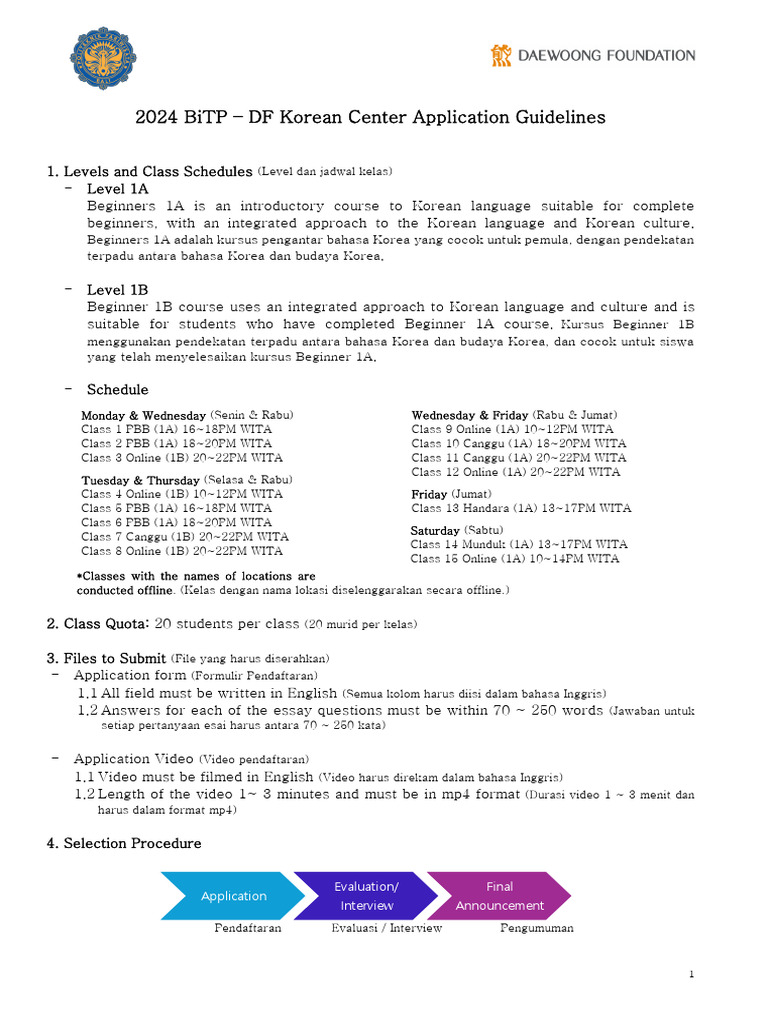 DF Korean Center Application Form Answer Winona | PDF | Korean Language