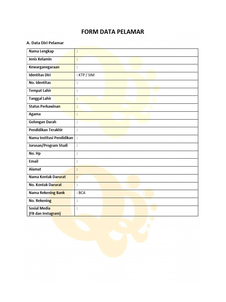 Formulir Data Pelamar QQ Kopitiam | PDF