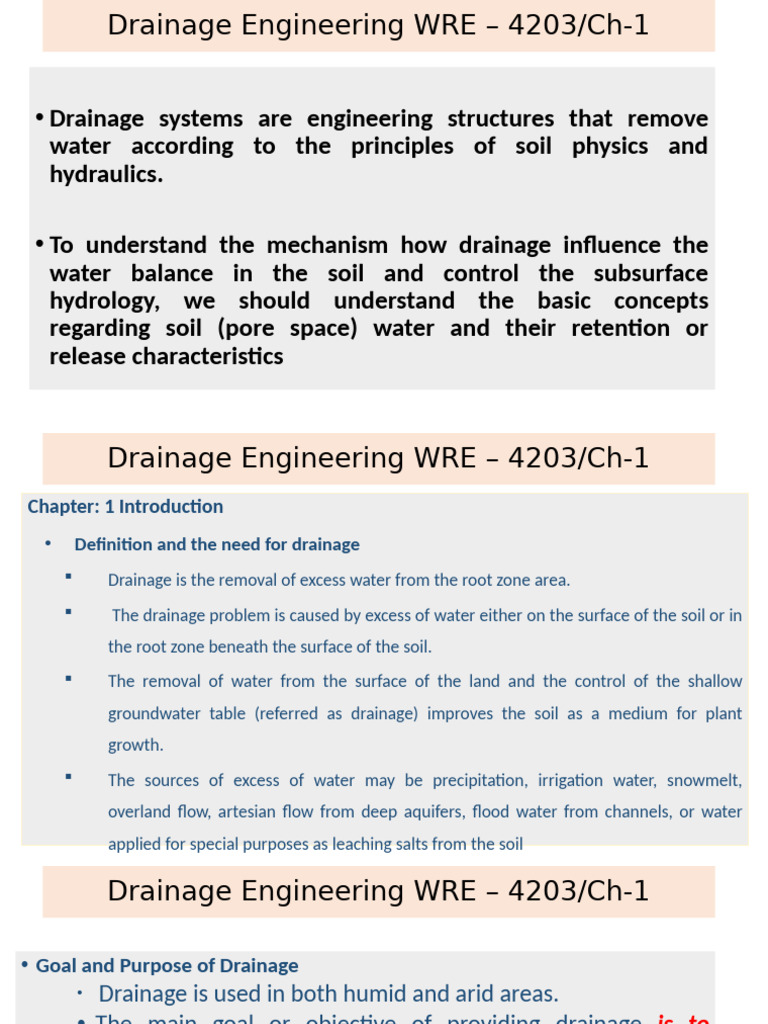 Drainage Engineering WRE 4203 Chapter-1 | PDF | Soil | Water