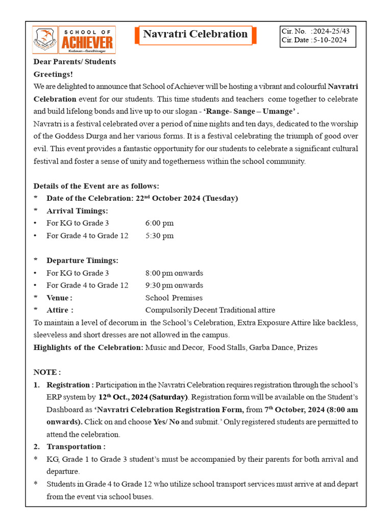 Circular 43 Navratri Celebration | PDF | Religious Holidays | Religious Festivals