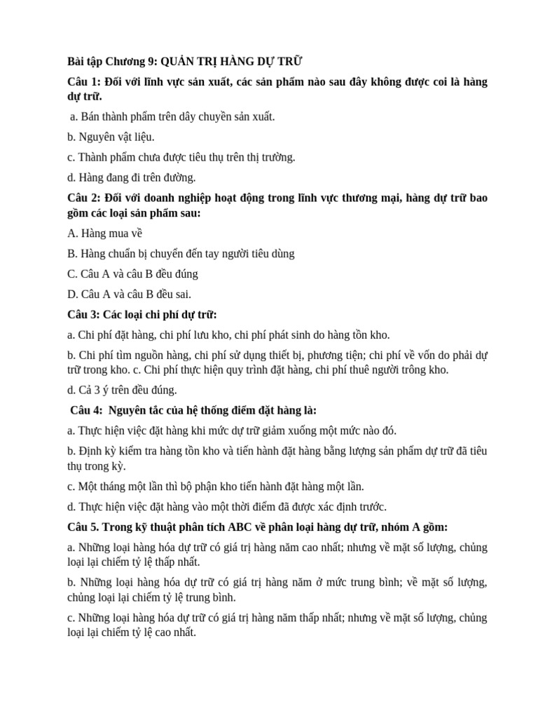 C9.Bài tập QT dự trữ | PDF