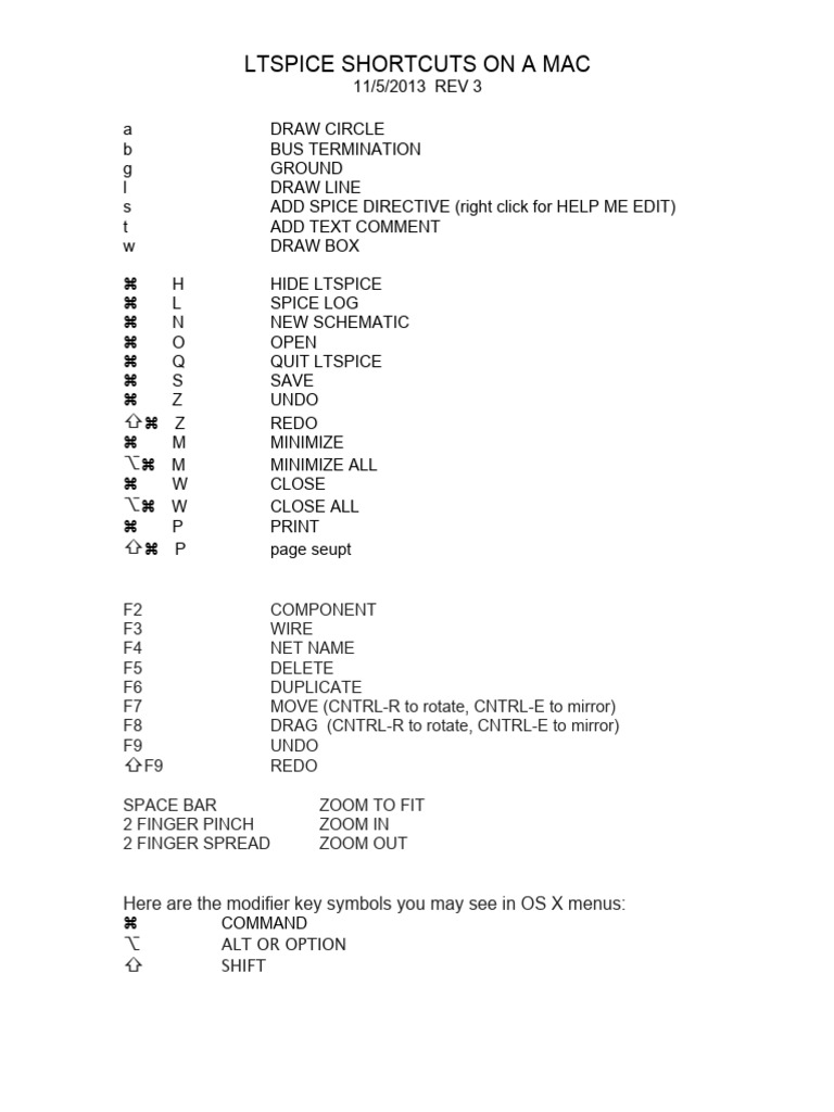 Lt Spice Shortcuts for Macos x | PDF