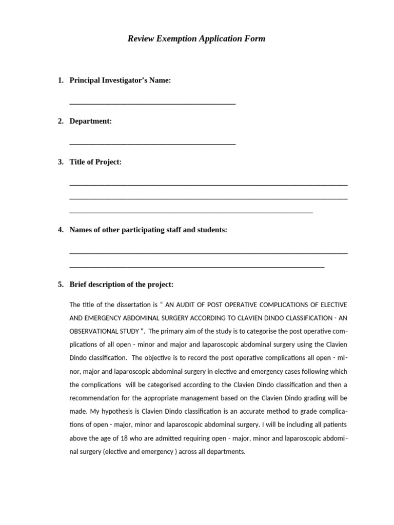 Ethics Exemption for Surgical Study | PDF | Surgery | Medical Procedures