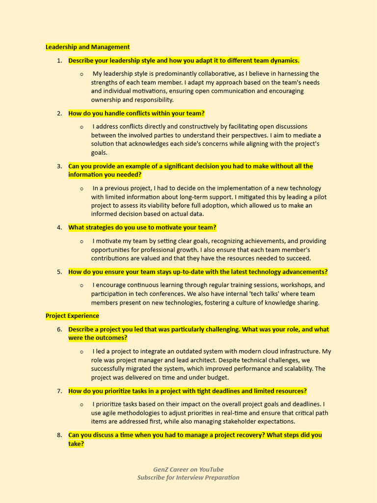 Step 26 Non Techincal Lead Level Questions | PDF