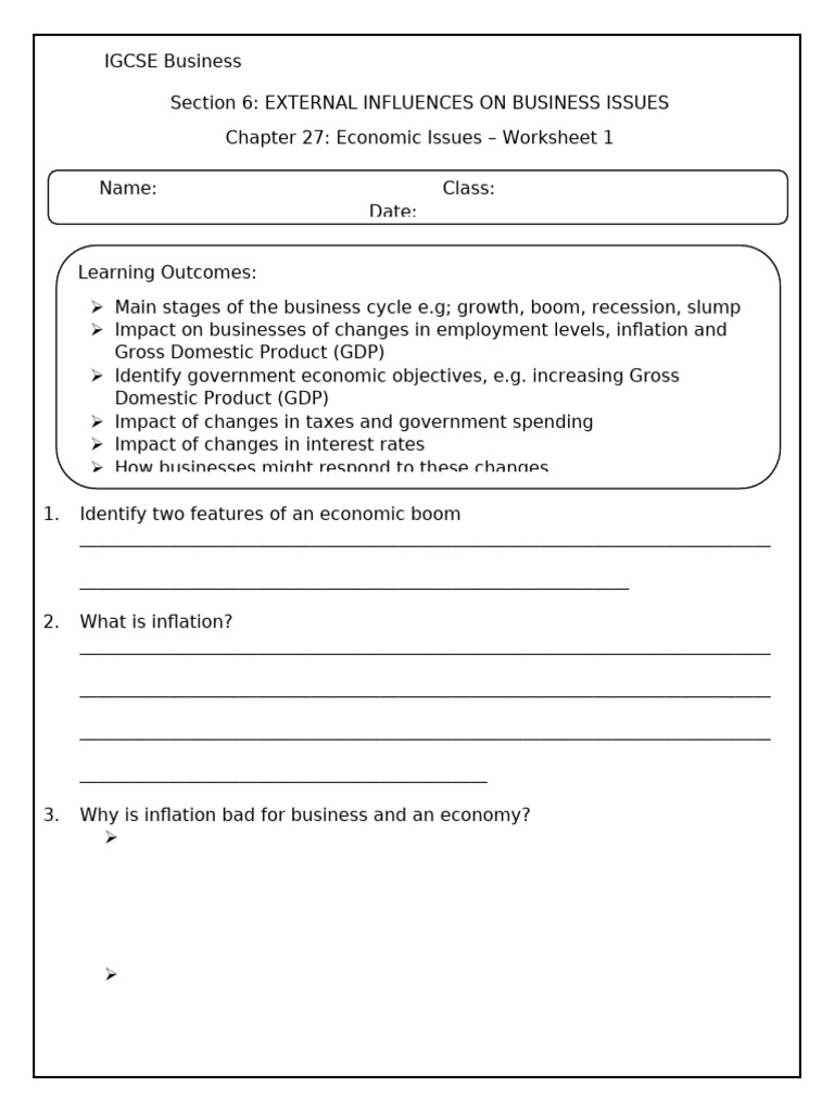 Economic Influences on Business IGCSE | PDF | Recession | Taxes