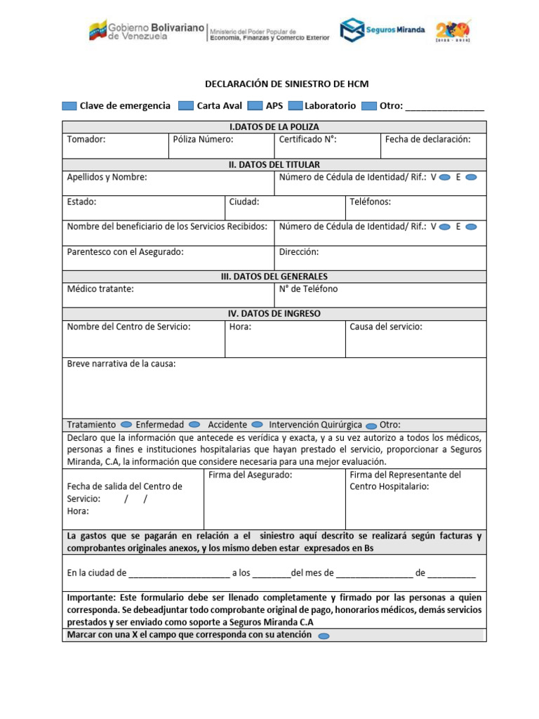 DECLARACIÓN DE SINIESTRO DE HCM NUEVA | PDF