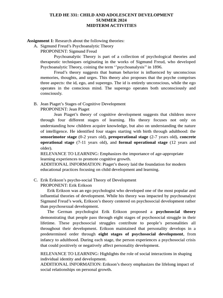 Cad Activities Midterm 2024 (1) | PDF | Psychoanalysis | Id