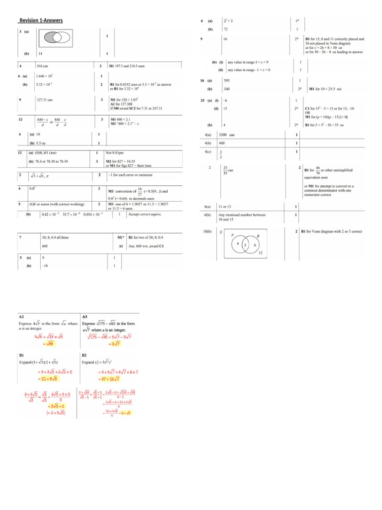Revision1 - Numbers-Ans | PDF