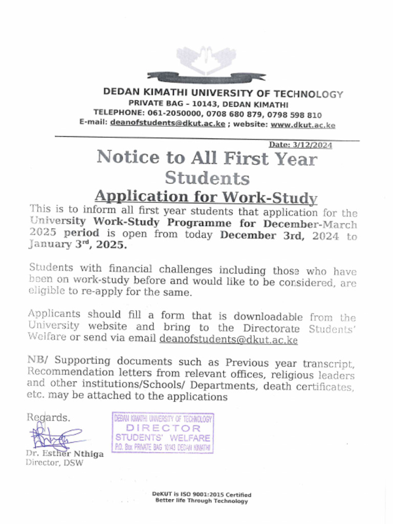 Notice Workstudy Application | PDF
