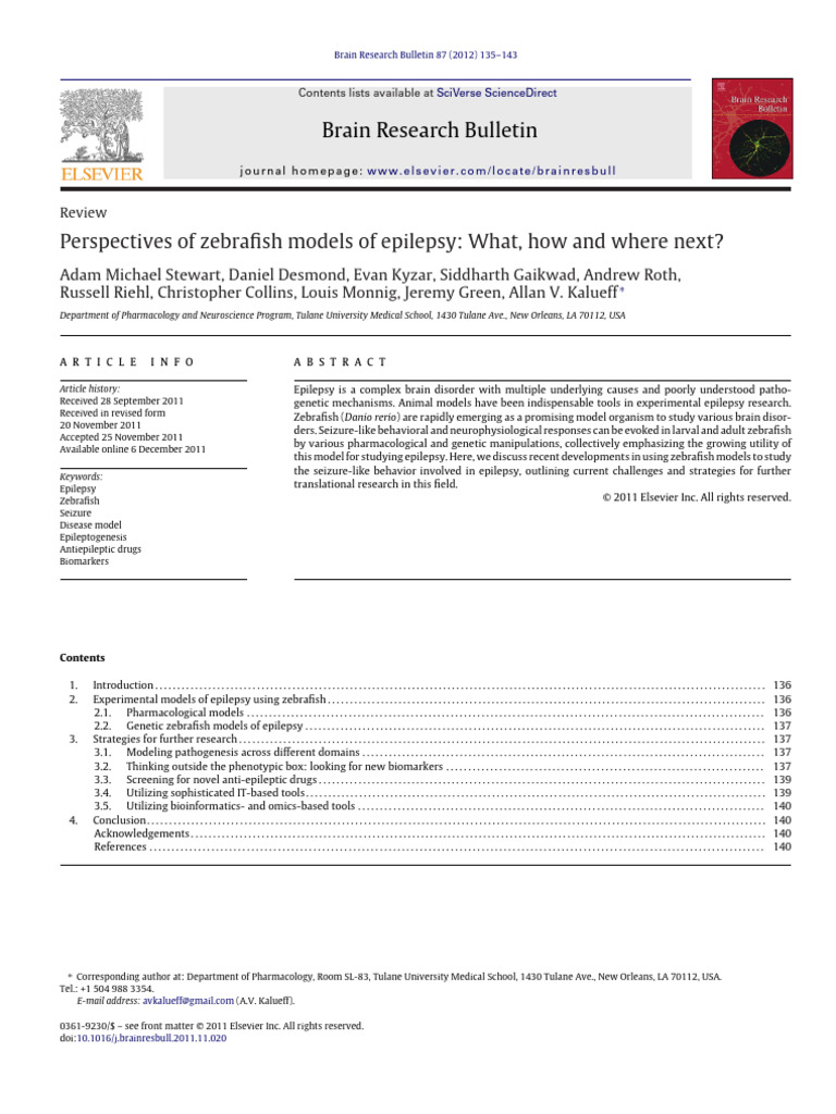 Perspectives of Zebrafish Models of Epilepsy: What, How and Where Next ...