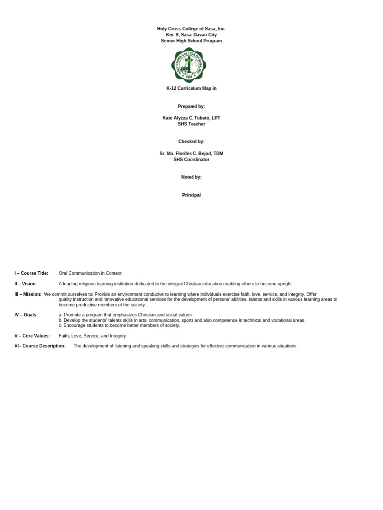 Oral Communication Curriculum Map | PDF | Nonverbal Communication ...