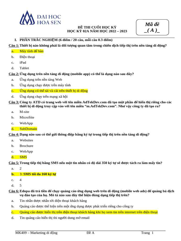 MK409 Tiep Thi Di Dong v2 Dapan | PDF