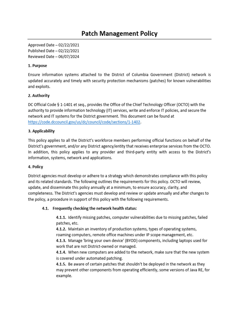 District Patch Management Policy | PDF | Computer Security | Security