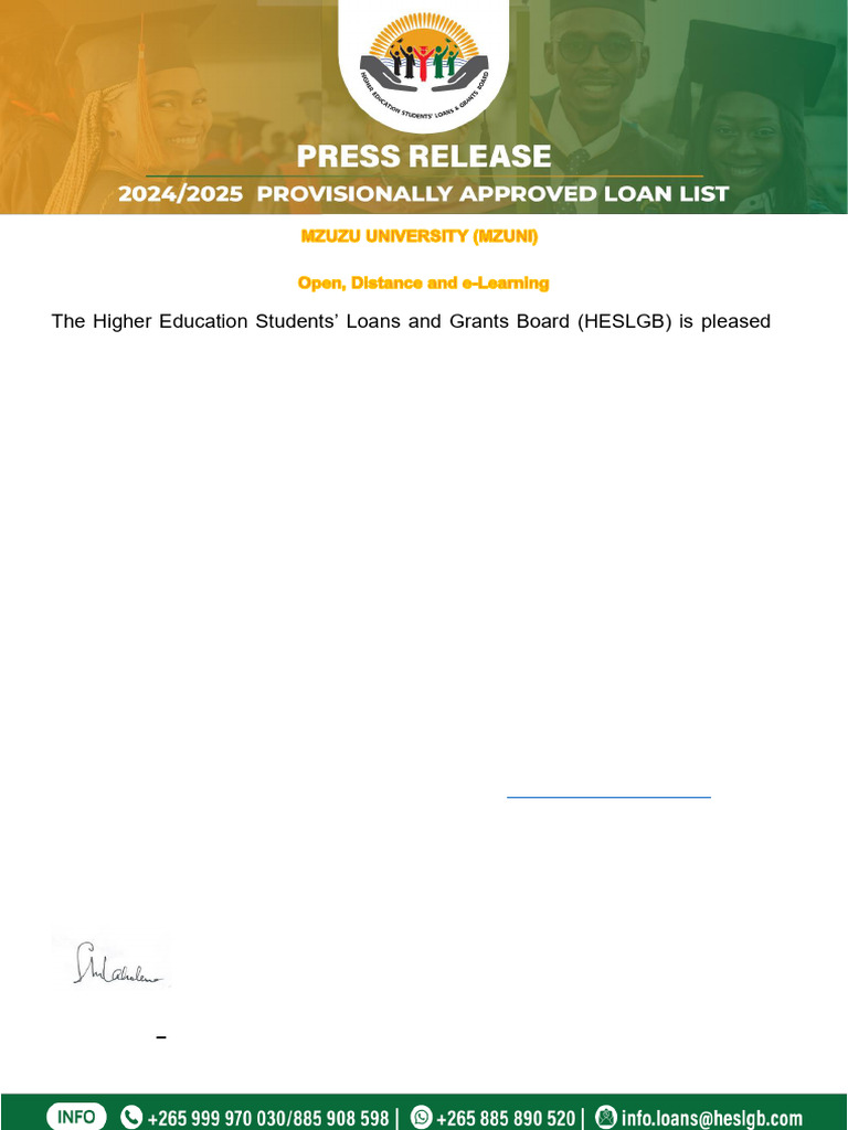 2024 - 2025 Mzuni Odl Provisional Loan List | PDF