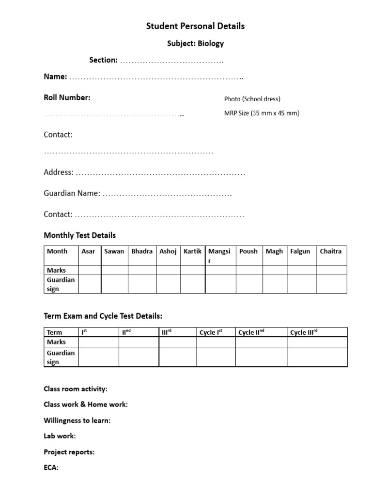 Student Personal Details | PDF