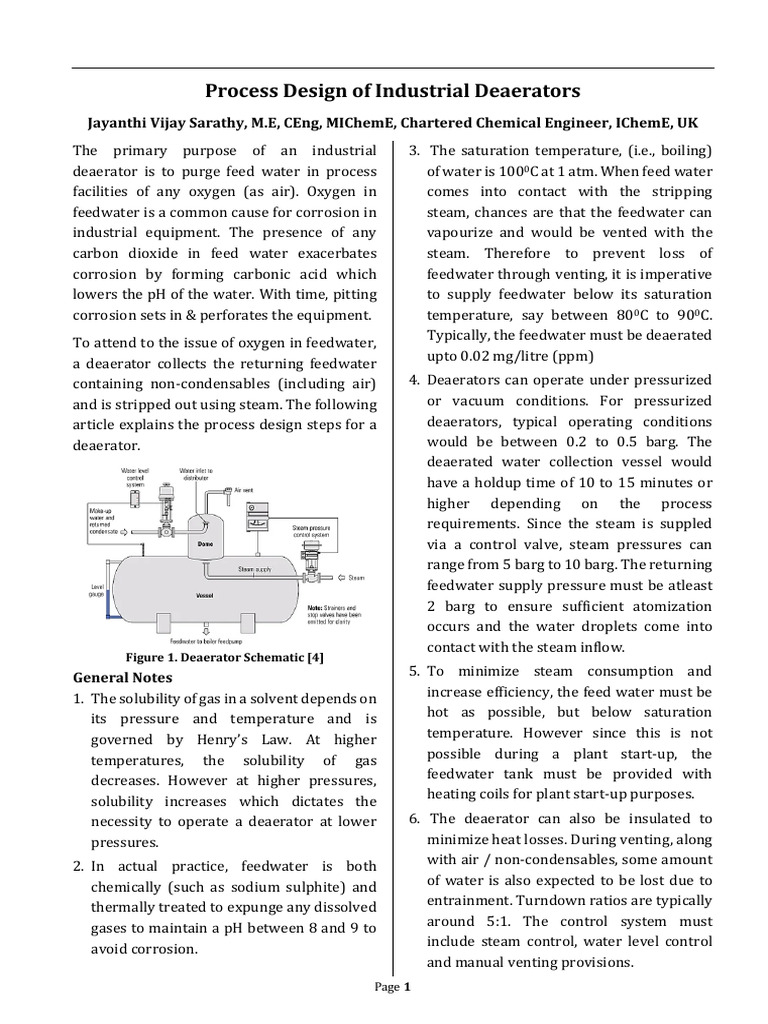 Process Design of Industrial Deaerator | PDF | Chemistry | Process ...