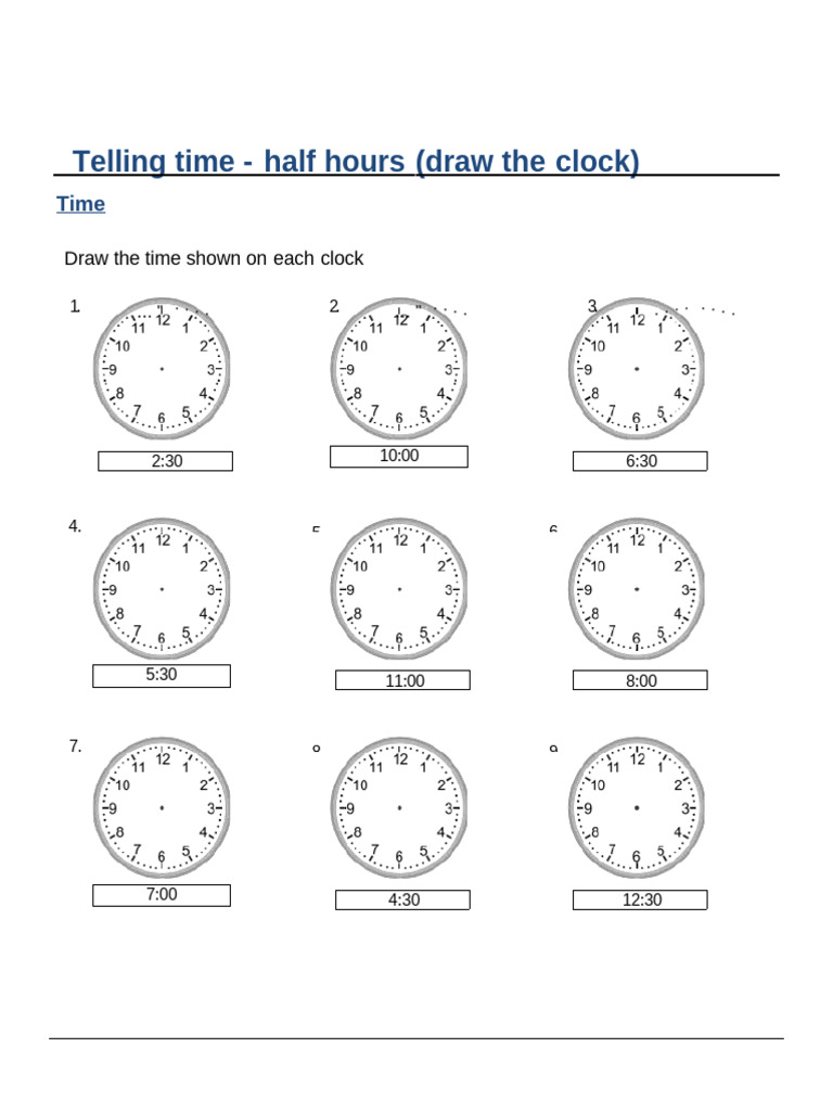 Grade 2 Clock Drawing Worksheet | PDF