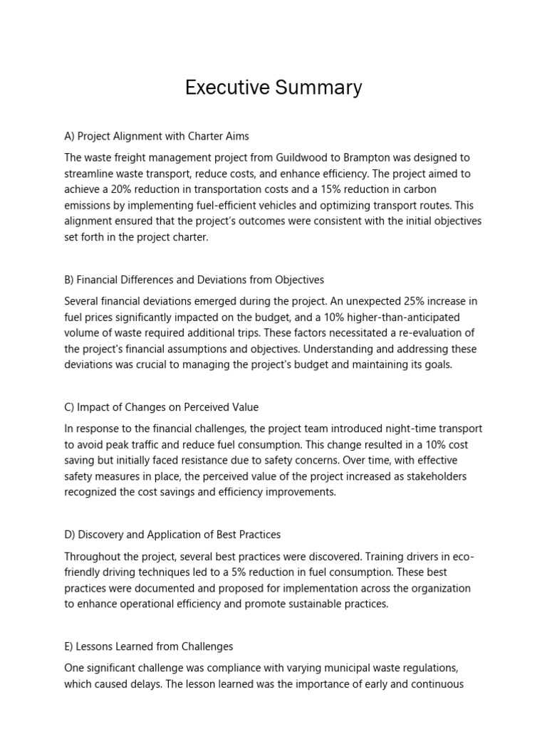 Executive Summary | PDF | Transport | Waste