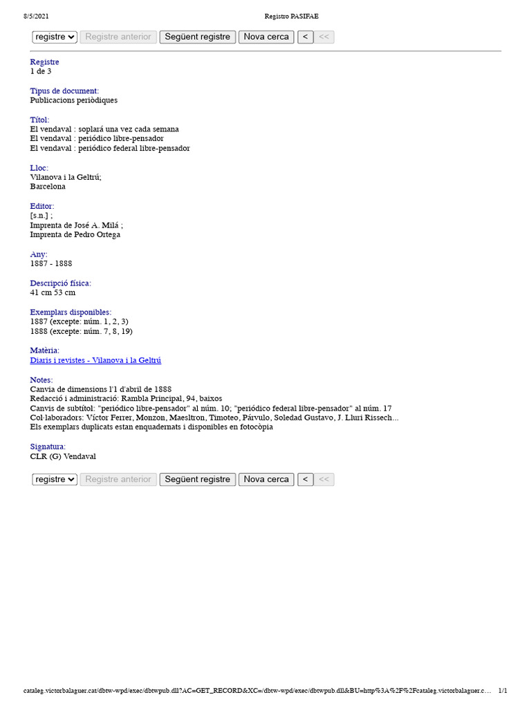 El Vendaval, 1887-1888 VNG | PDF