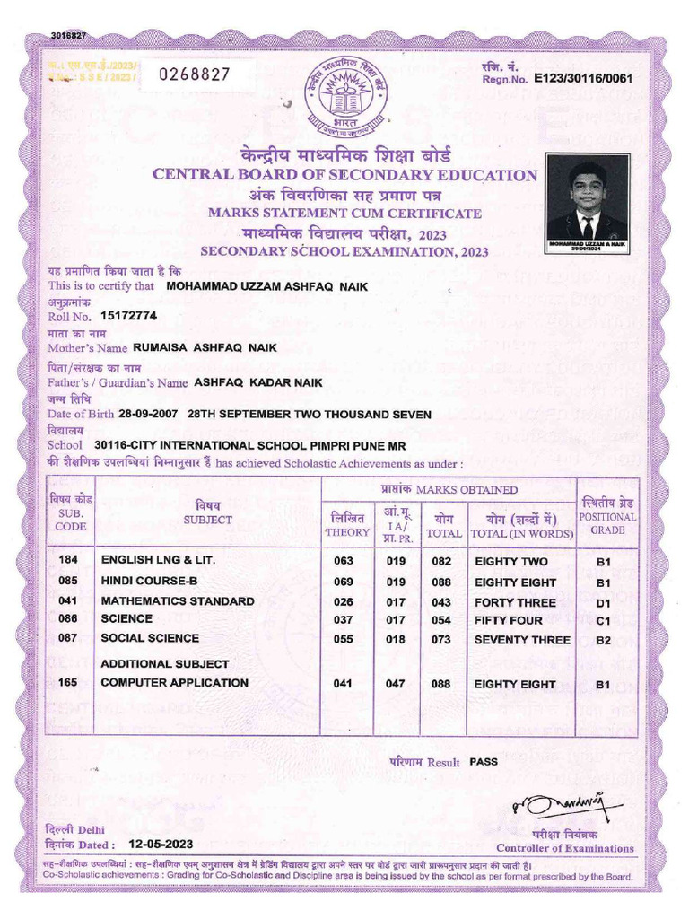 Class X Certificate | PDF