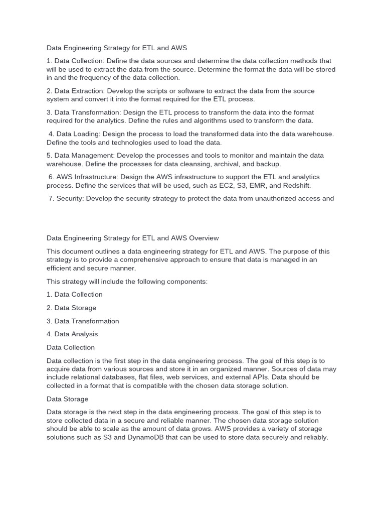 Data Engineering Strategy For ETL and AWS | PDF | Cloud Computing ...