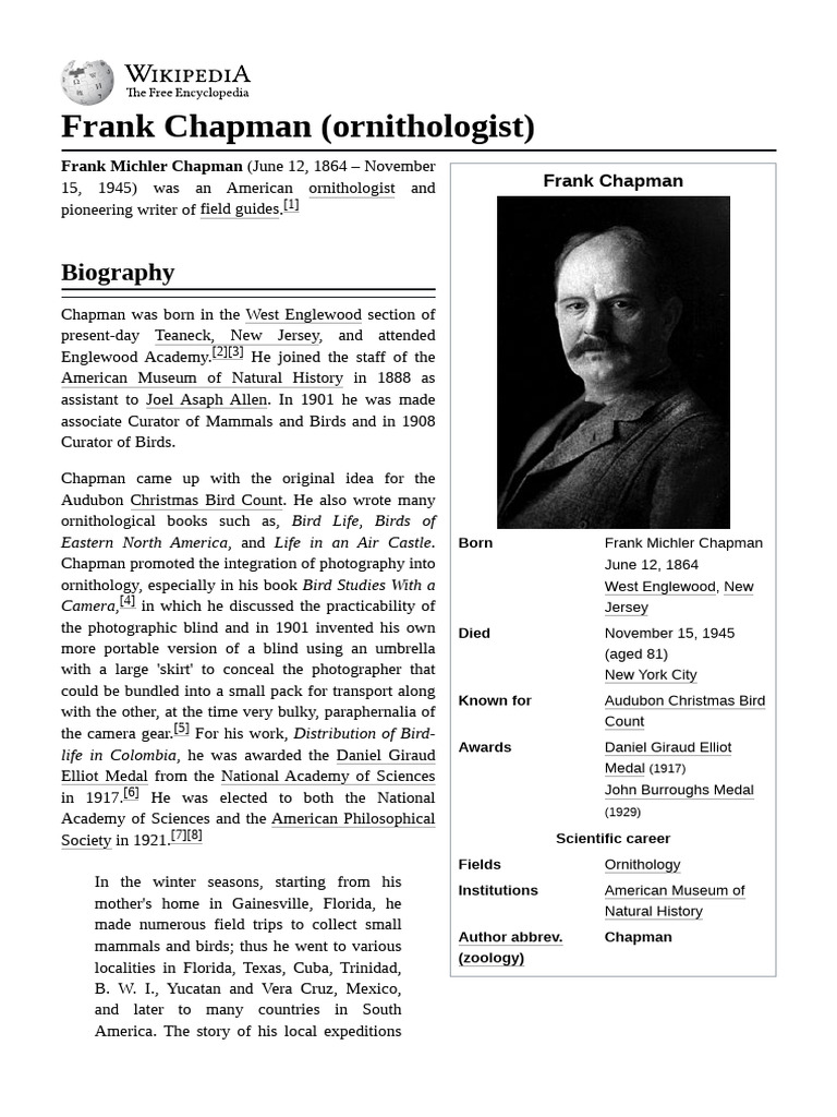 Frank Chapman (Ornithologist) | PDF | Ornithology