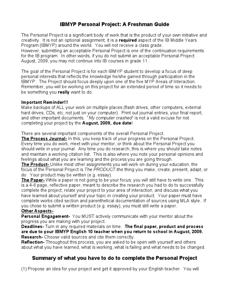 Personal Project Guide | PDF | Creativity | Community