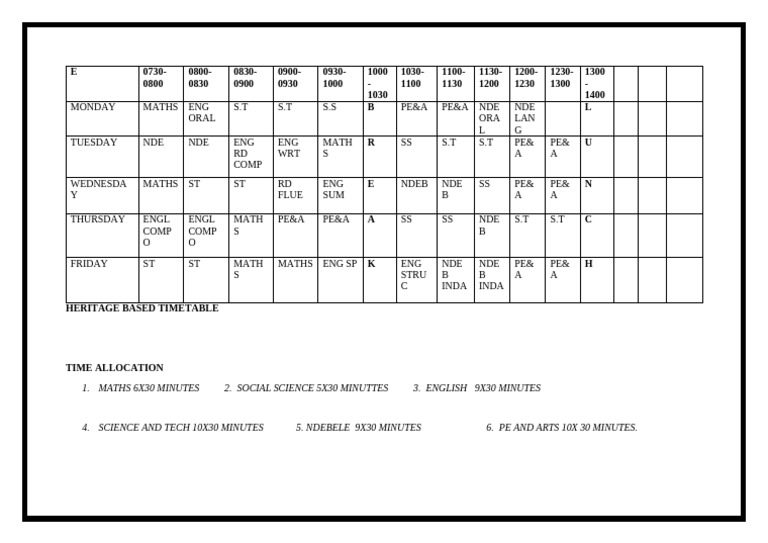 HBC TIME TABLE | PDF