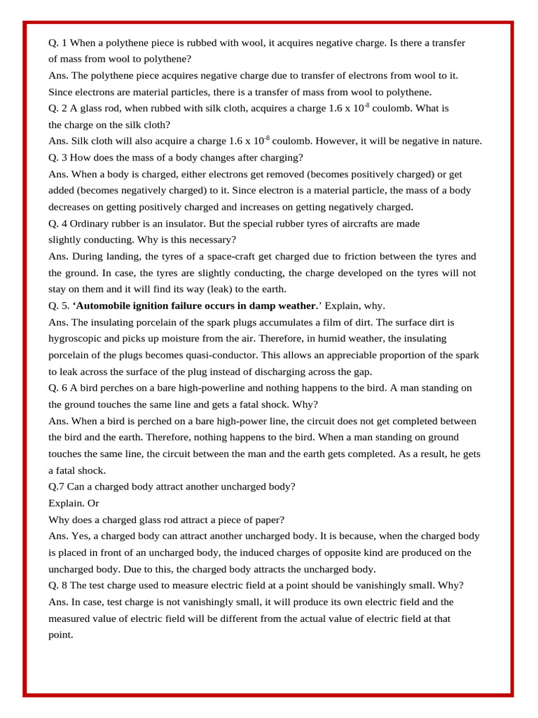 Electrostatics Ques Ans | PDF | Capacitor | Capacitance