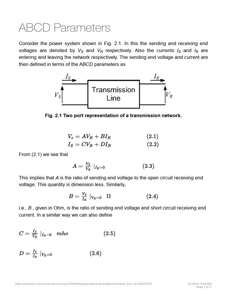ABCD Parameters- Power System Planning a | PDF