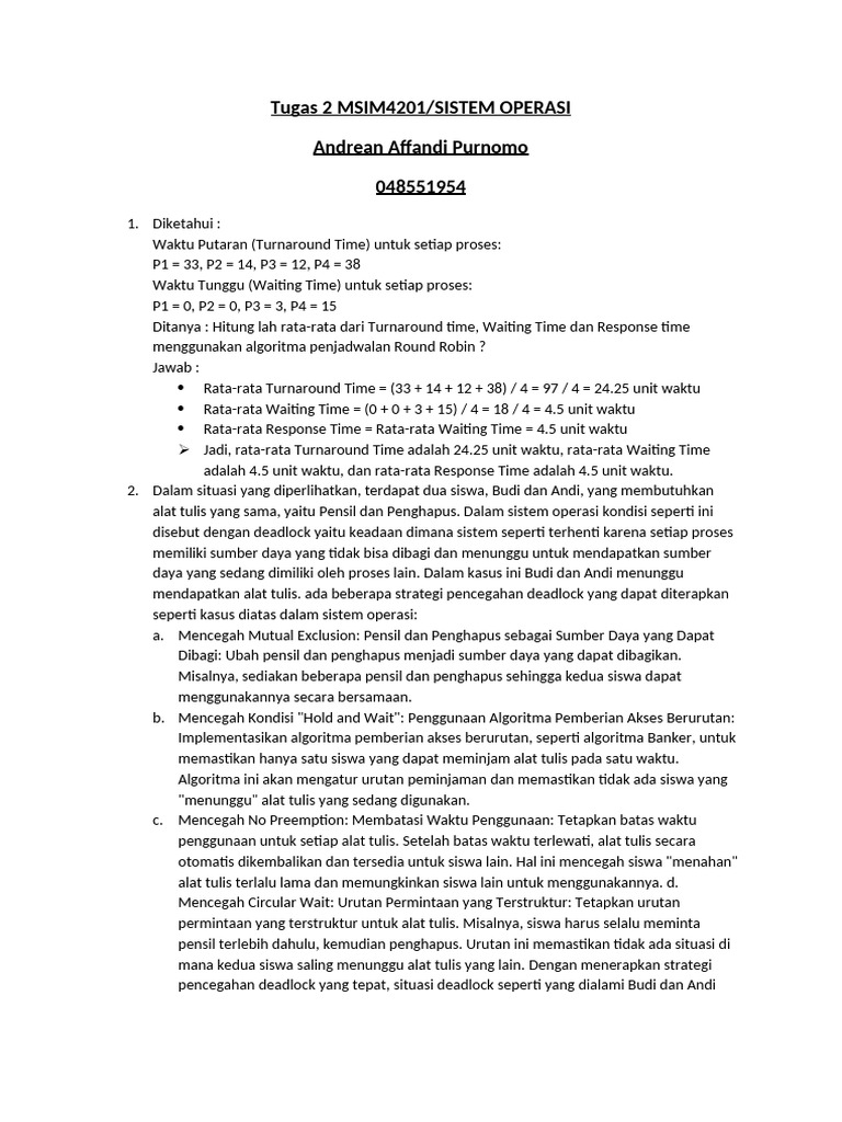 Tugas 2 Msim4201 Sistem Operasi | PDF