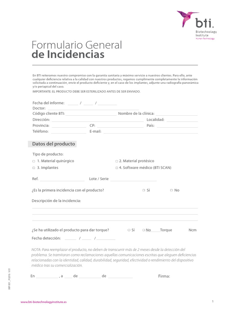 FORMULARIO Incidencias BTI | PDF | Informática