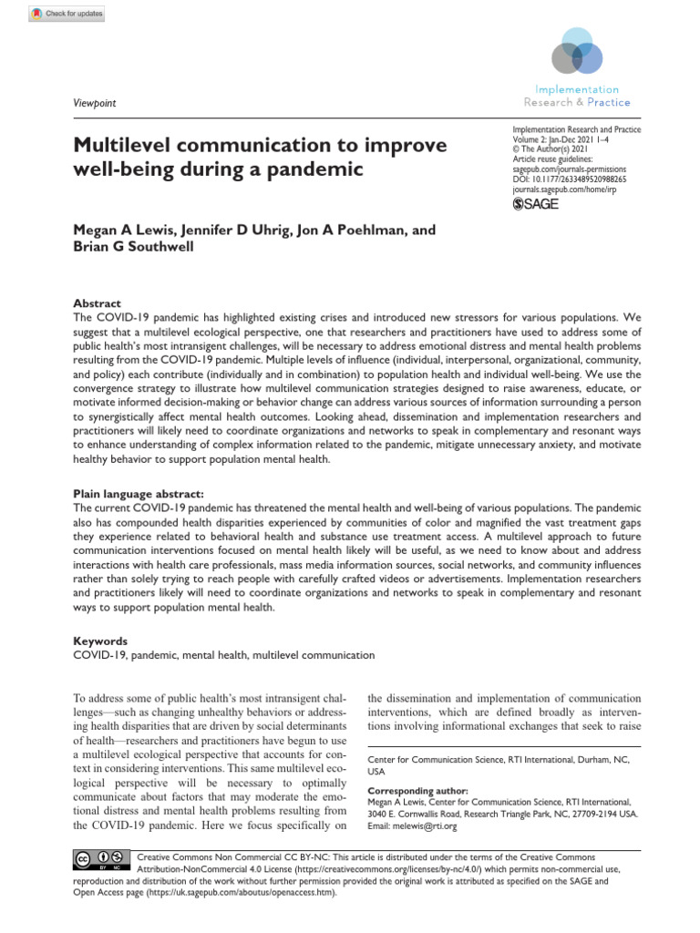 Multilevel Communication To Improve Well-Being Dur | PDF | Mental Health | Communication