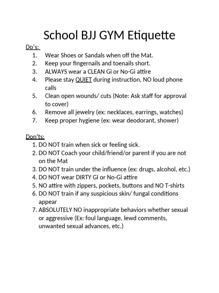 School BJJ GYM: MAT Etiquette | PDF