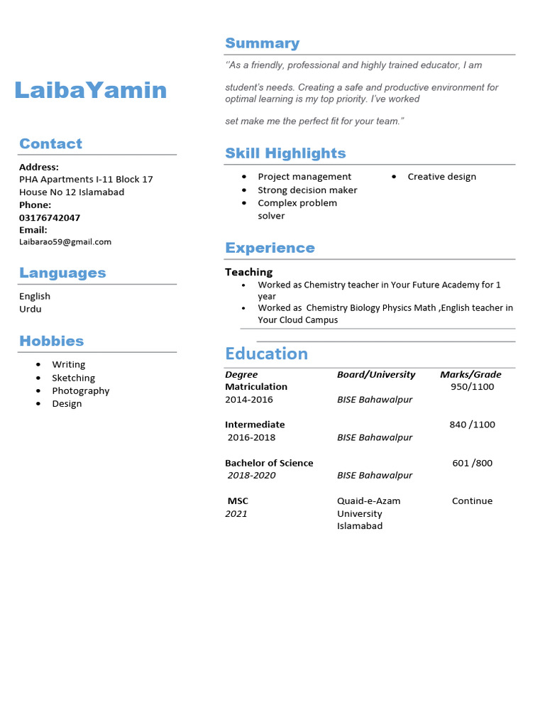 laiba cv | PDF