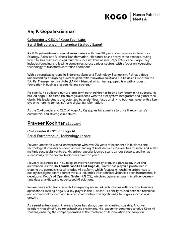 Kogo AI Executives - Brief Profile | PDF | Artificial Intelligence ...