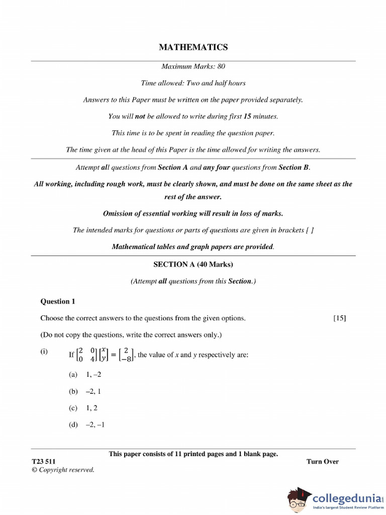 ICSE Class 10 Mathematics Question Paper 2023 ... ICSE Class 10 Mathematics Question Paper 2023 ...